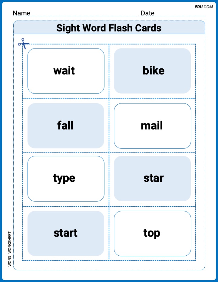 Sight Word Flash Cards: Learn One-Syllable Words (Grade 2) Practice Sheet for Grade 2 | EDU.COM